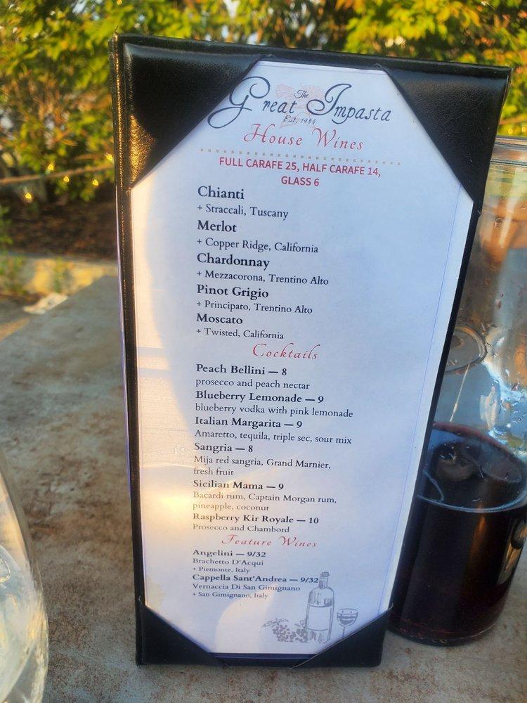 Menu at The Great Impasta restaurant, Brunswick, 42 Maine St