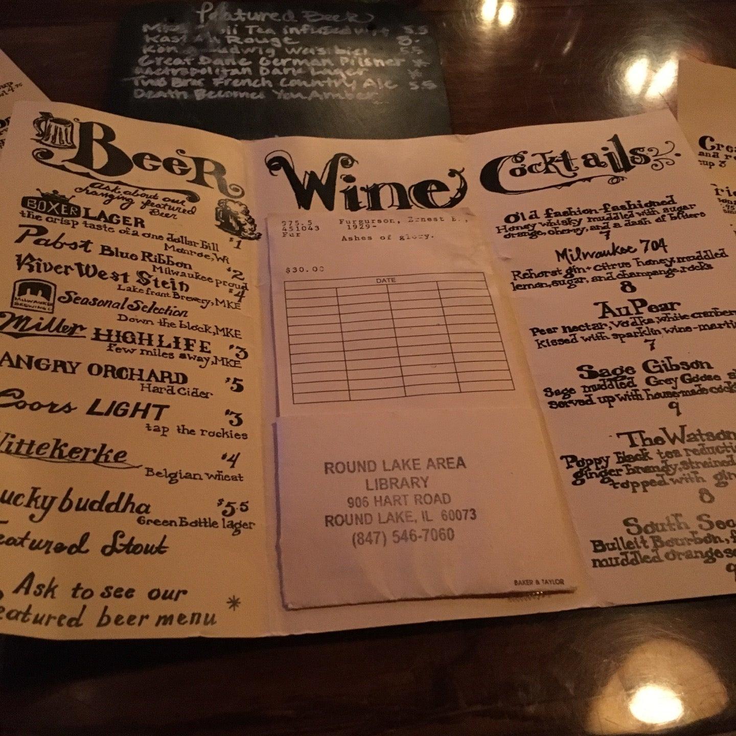 Carta del postres The Noble, Milwaukee