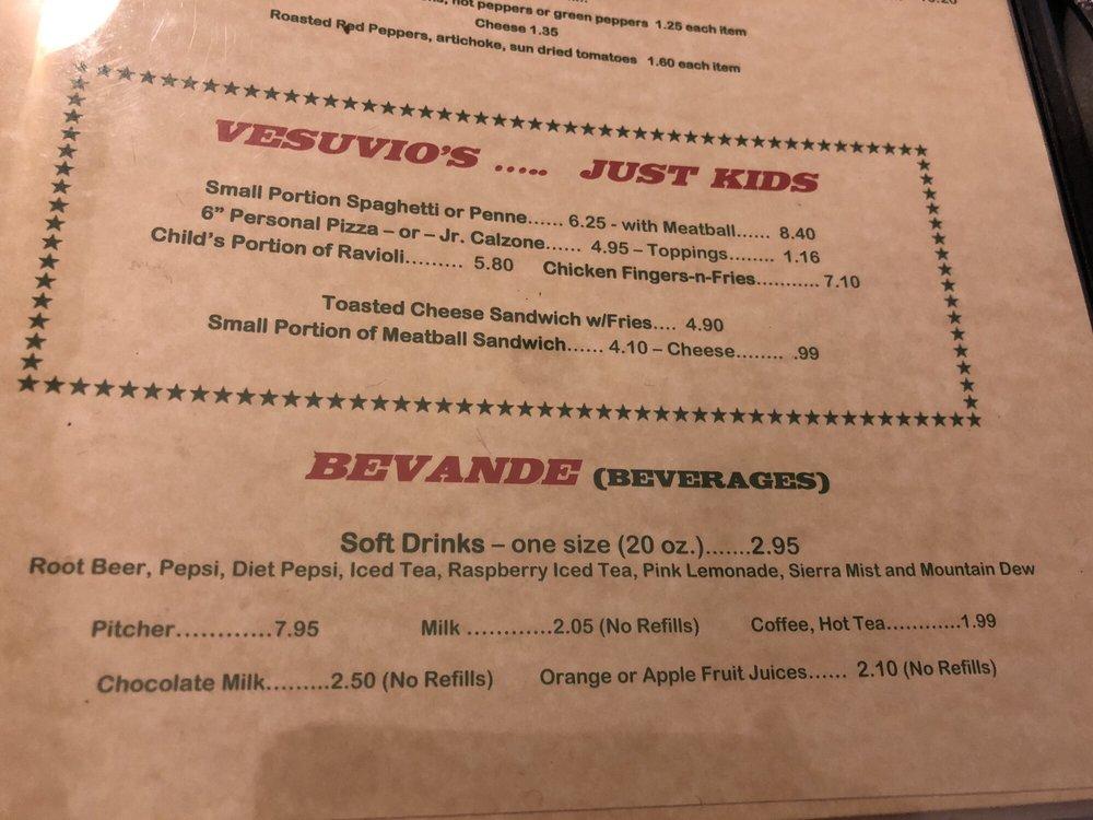 Menu at Vesuvio's pizzeria, Monaca