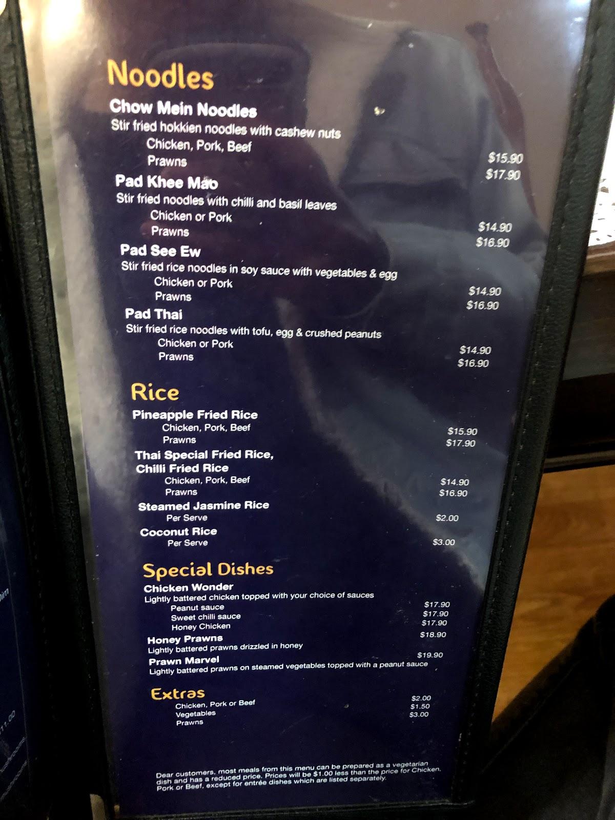 Menu at Zab Thai Restaurant, Morayfield