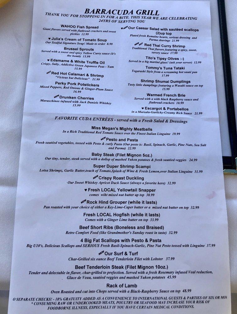 Menu at Barracuda Grill, Marathon