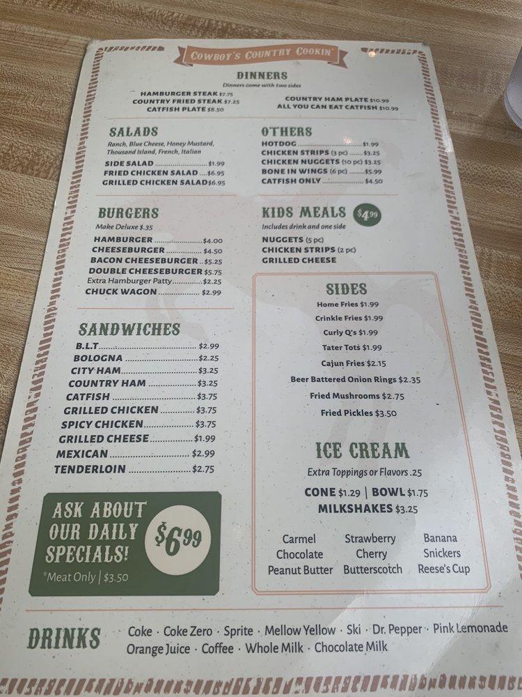 Menu at Cowboy's Country Cookin' restaurant, Glasgow