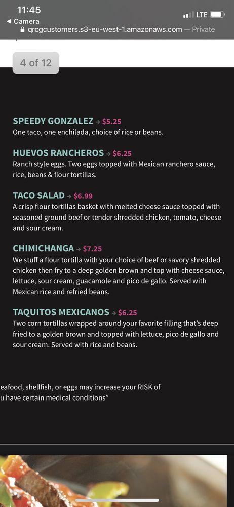 Menu at El Cielo Mexican Grill restaurant, Hoover