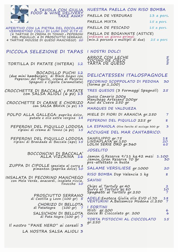 Menu at Enoteca Giulia pub & bar, Forte dei Marmi