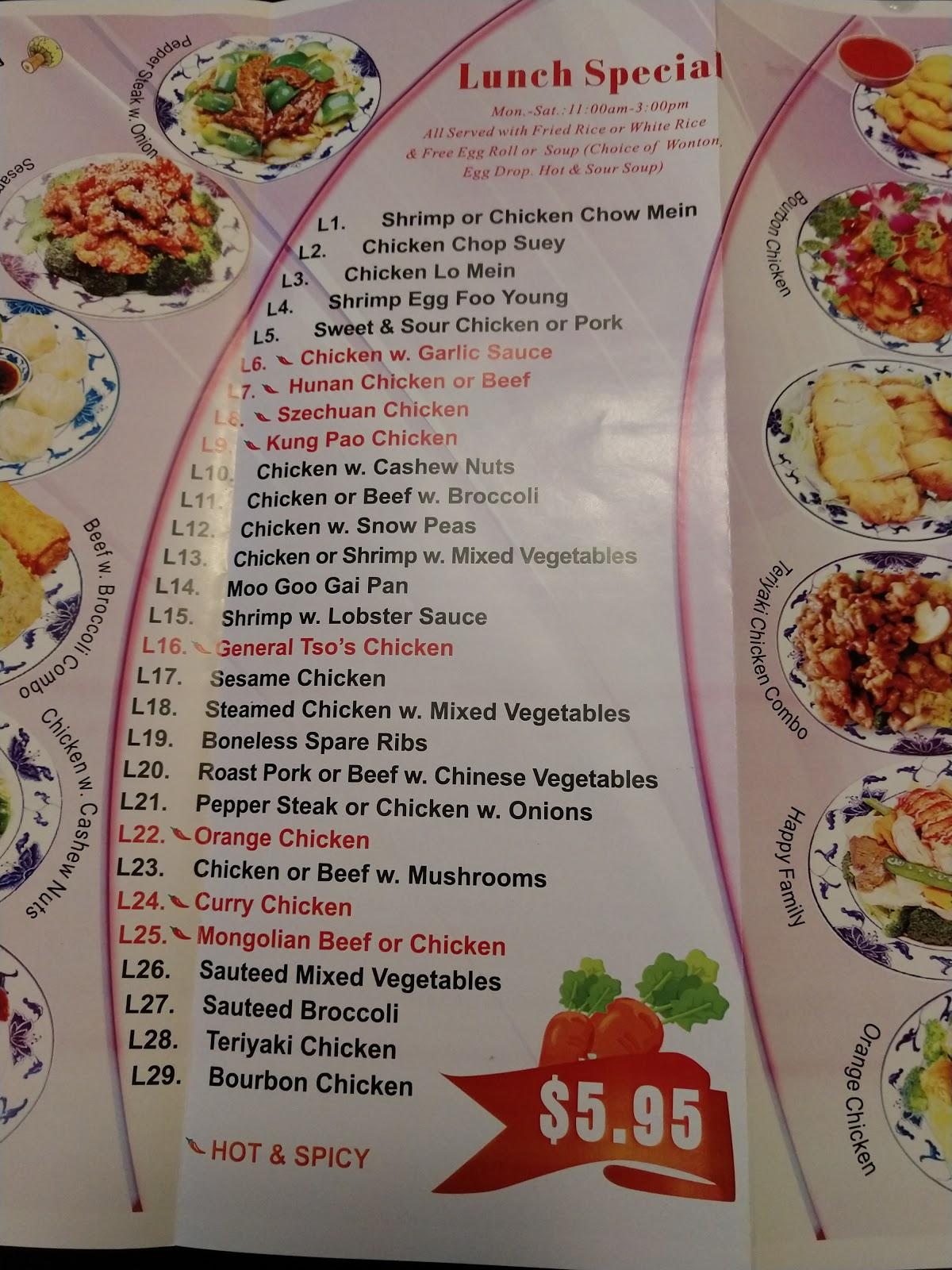 Menu at Happy Dragon restaurant, Pendleton