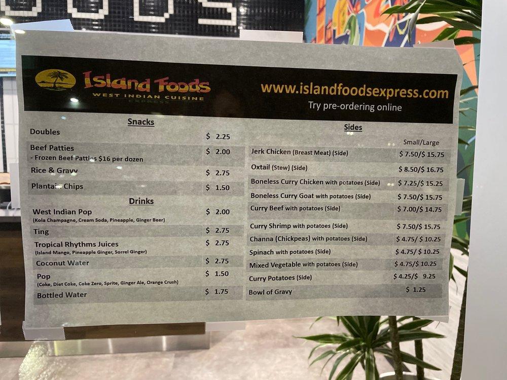 Menu at Island foods express restaurant, Markham