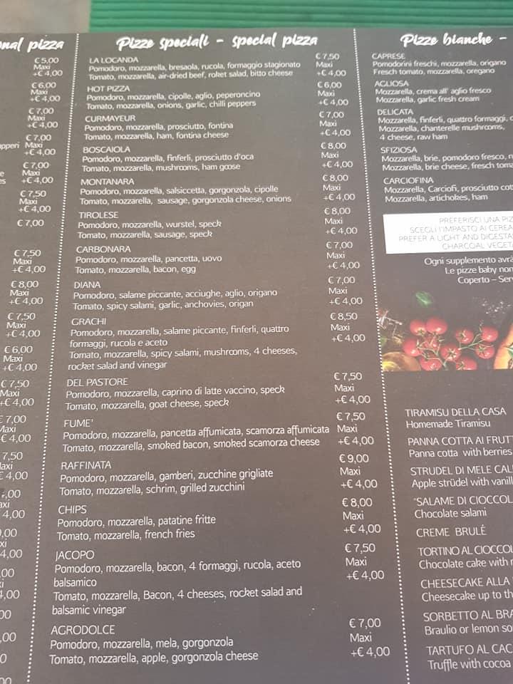 Menu da La Locanda Livigno Pizzeria, Ristorante e Affitta Camere, Livigno