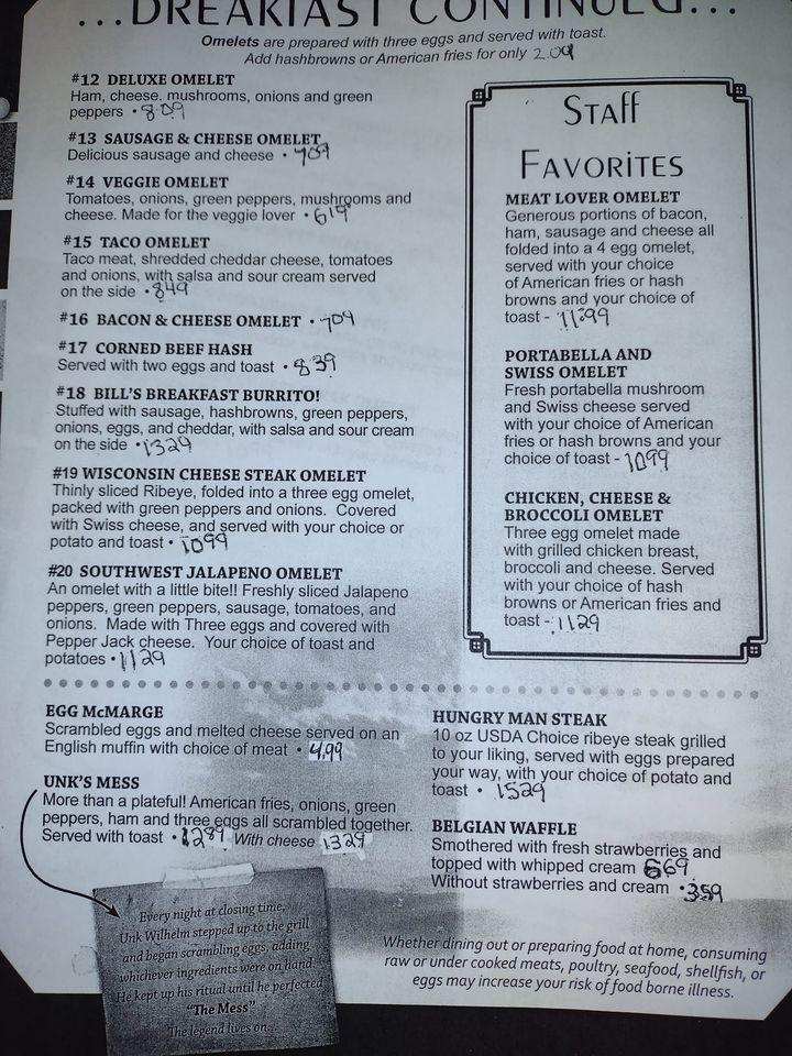 Menu at Marge's On Rose restaurant, La Crosse