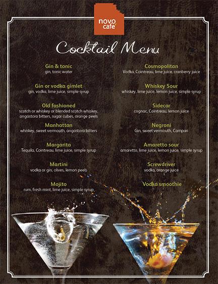 Menu at Novo Cafe, Burbank