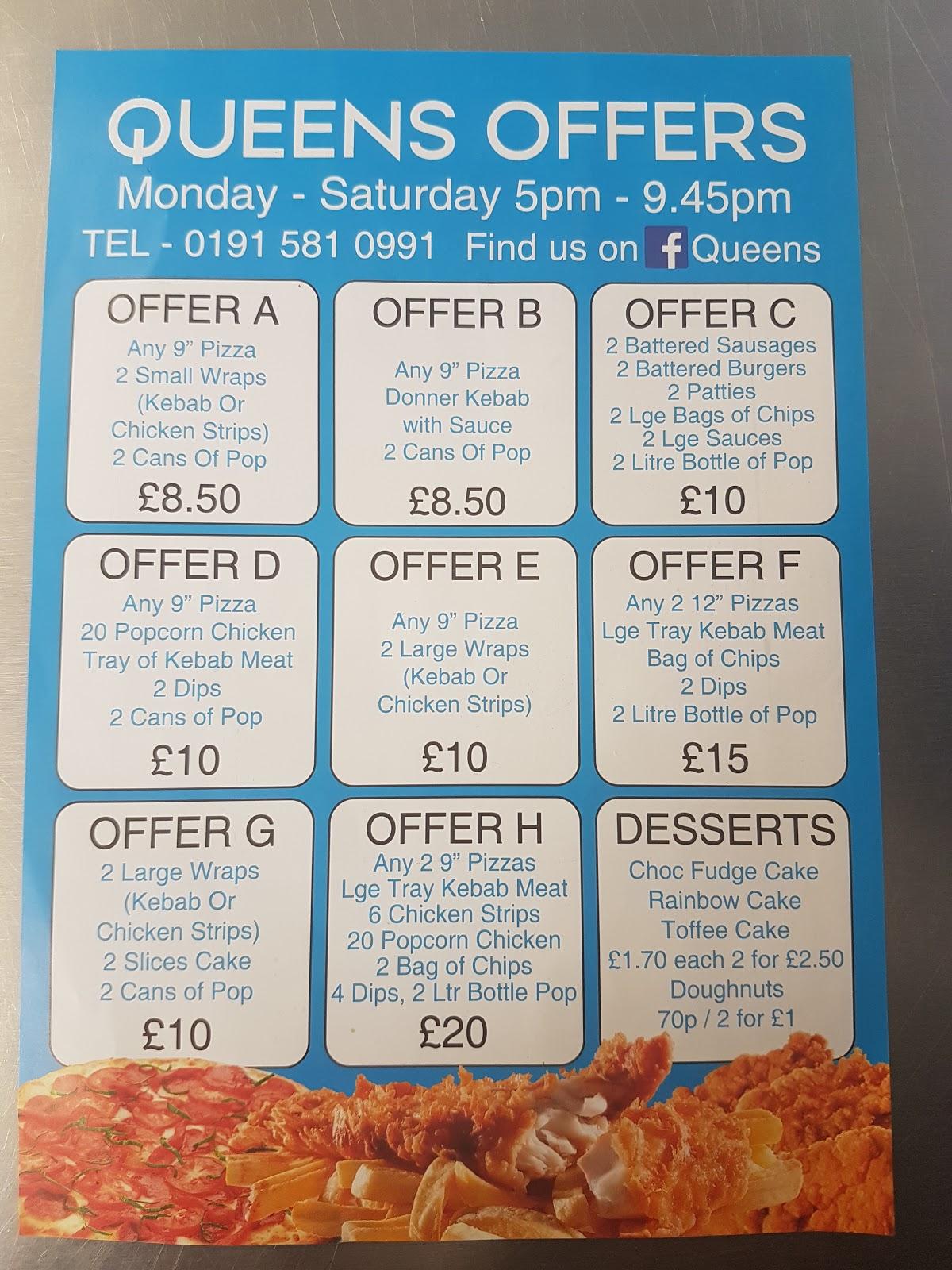 Menu at Queens Chippy restaurant, Seaham