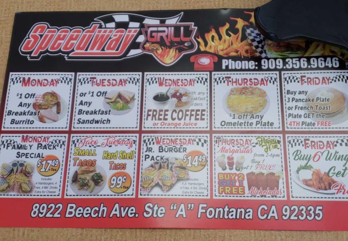 Menu at Speedway Mex Grill restaurant, Fontana, Beech Ave A
