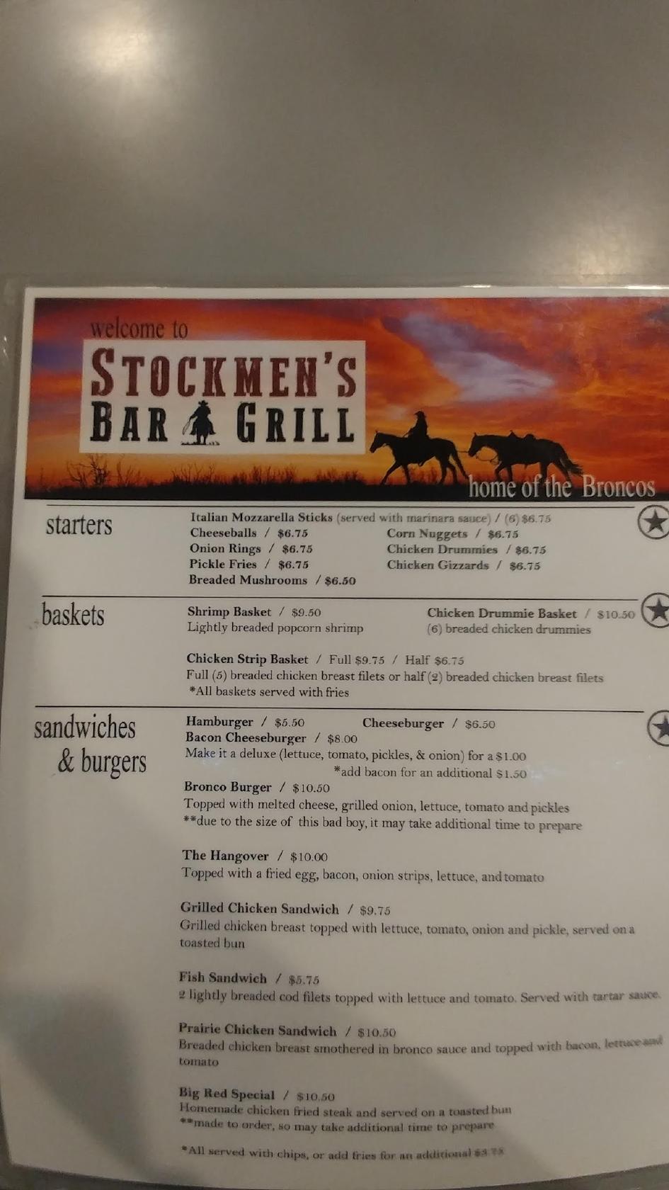 Menu at Stockmen's Bar and Grill, Amherst