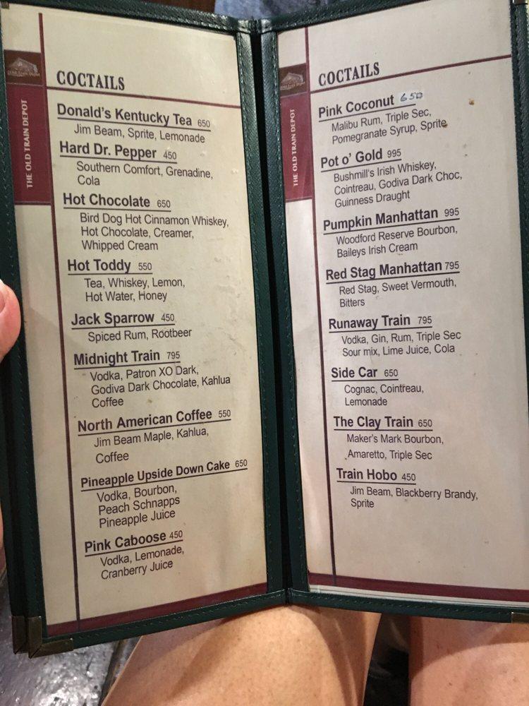 Menu at The Old Train Depot pub & bar, Pierceton