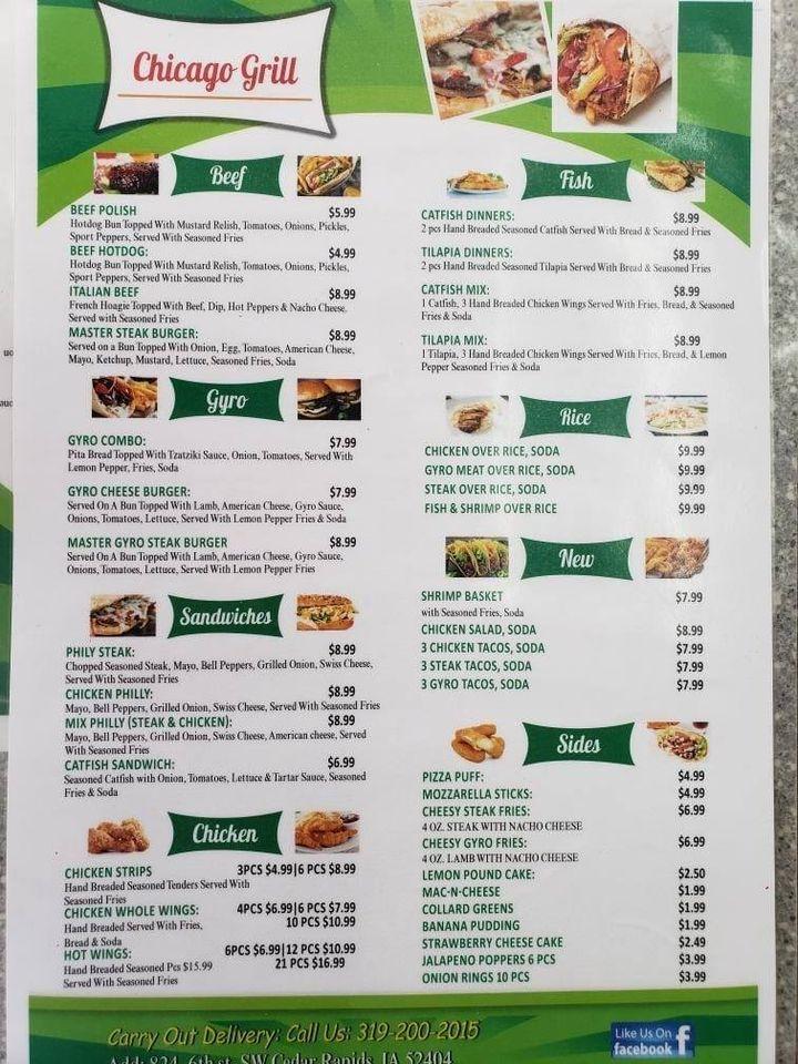 Menu at Chicago Grill fast food, Cedar Rapids