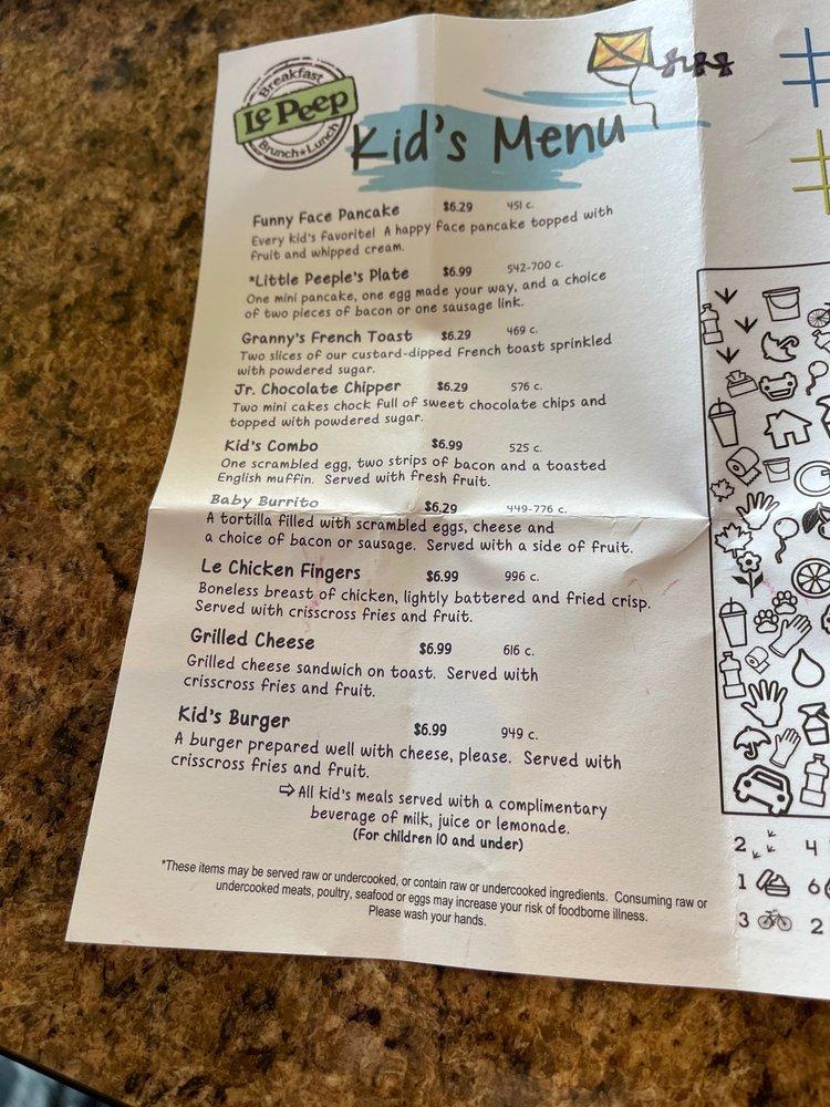 Menu at Le Peep restaurant, Meridian