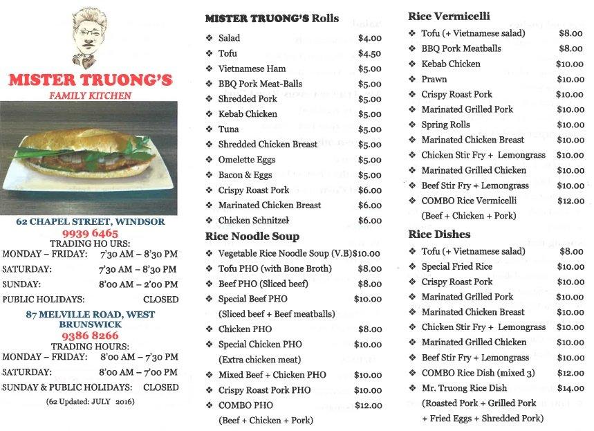 Menu at MD & TRUONG Pho restaurant, Windsor, 62 Chapel St