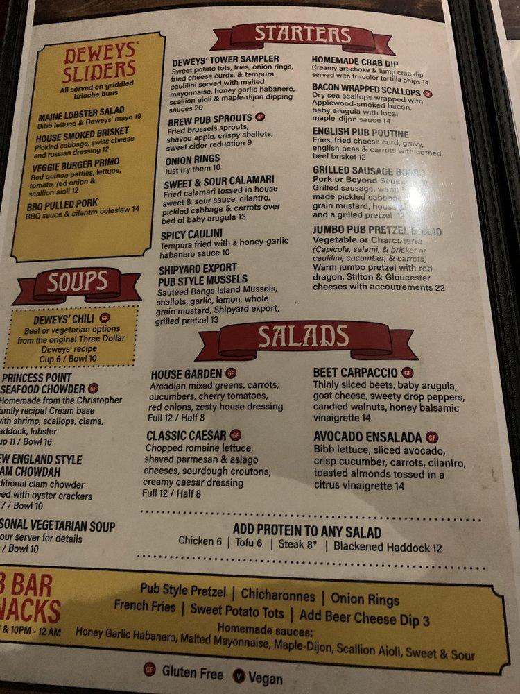 Menu at Three Dollar Deweys pub & bar, Portland, 241 Commercial St