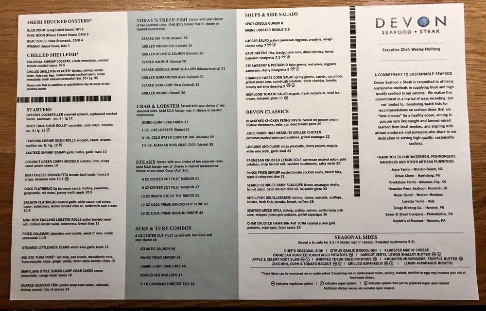 Menu at Devon Seafood & Steak pub & bar, Hershey