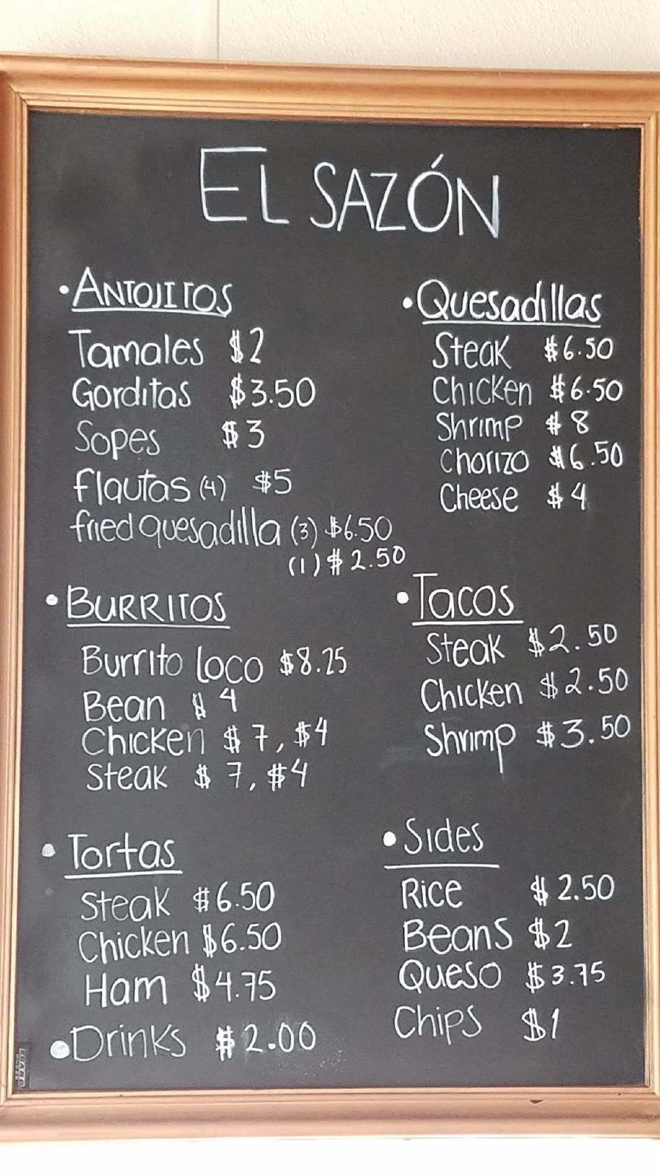 Menu at El SAZON restaurant, Paducah