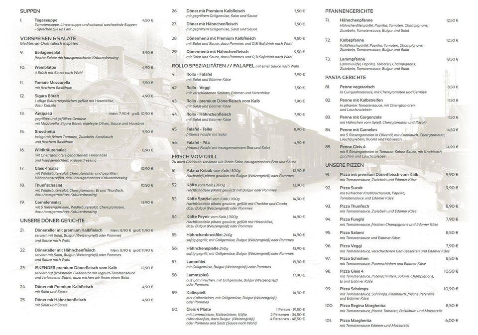 Speisekarte von Gleis4 Restaurant Bistro Cafe, Cuxhaven