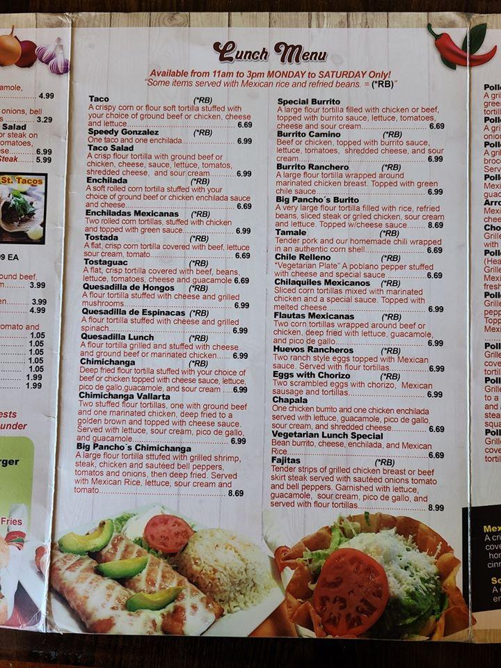 Menu at Los Tres Caminos restaurant, Evansville