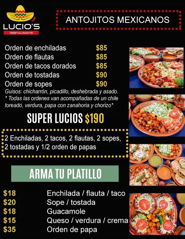 Menu at Lucios Restaurante, San Nicolás de los Garza