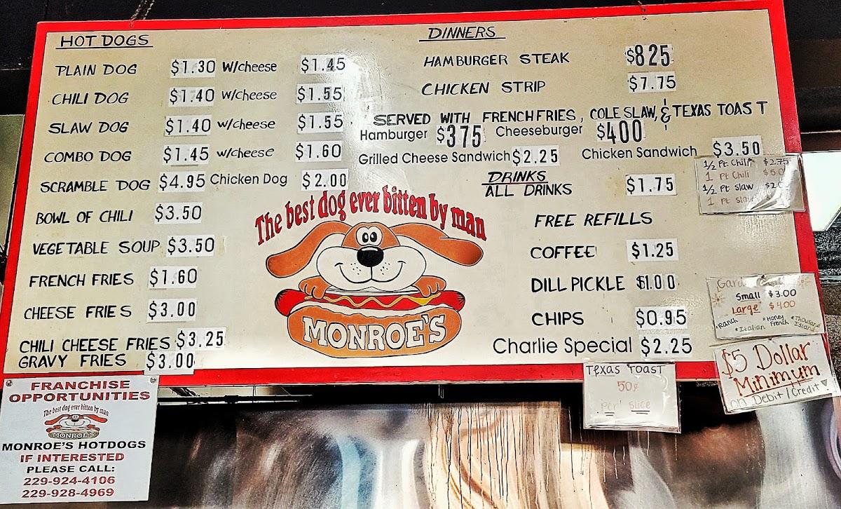Menu at Monroe's Hotdogs & Billiards restaurant, Americus