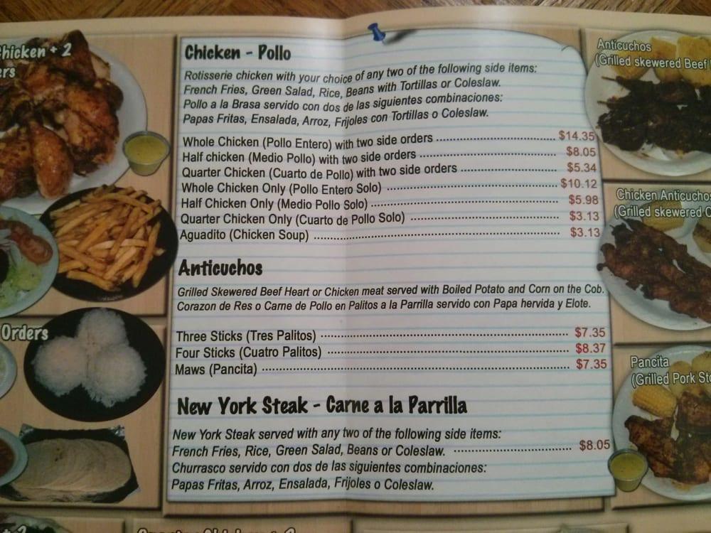 Menu at Pollo A La Brasa Vermont restaurant, Gardena