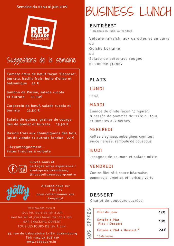 Menu at Novotel Luxembourg Centre restaurant, Luxembourg City