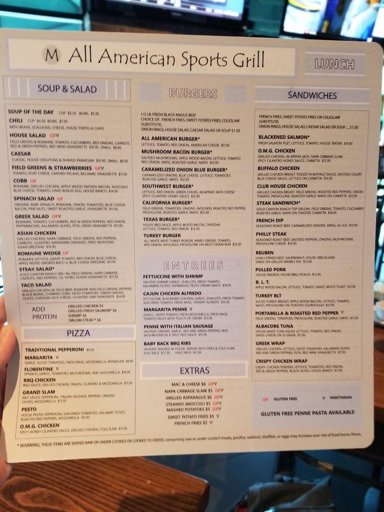 Menu at All American Sports Grill pub & bar, Fountain Hills