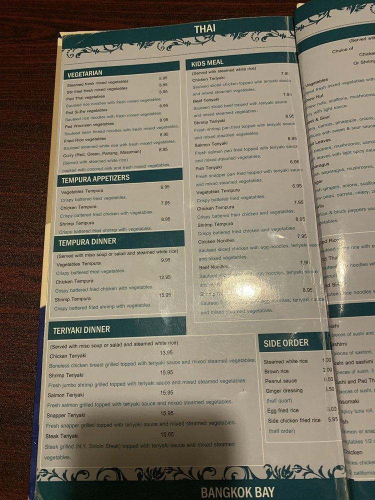 Menu at Bangkok Bay Thai and Sushi Restaurant, Stuart