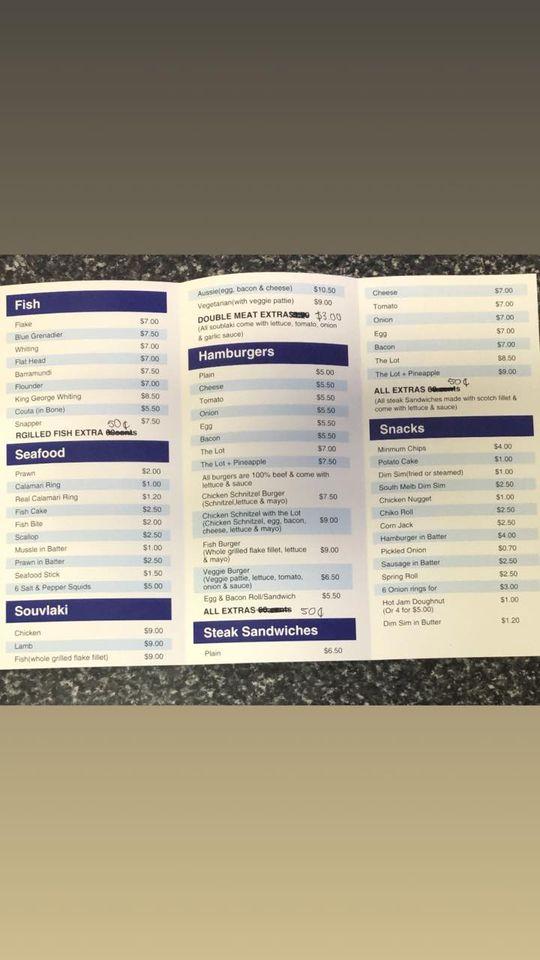Menu at Banksia Fish 'n' Chips fast food, Ivanhoe