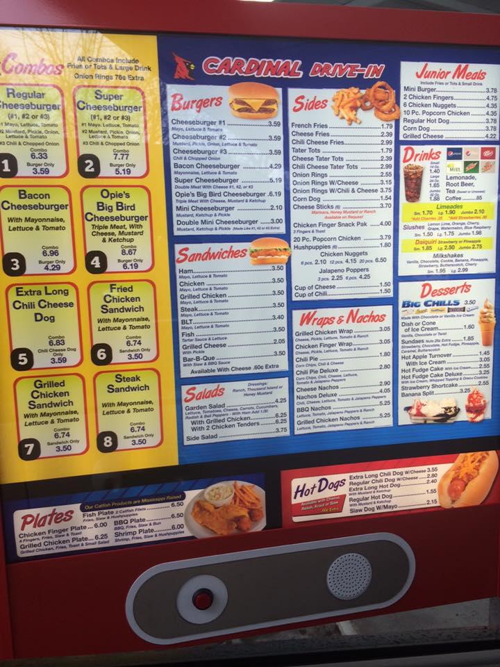 Menu at Cardinal Drive In restaurant, Red Bay