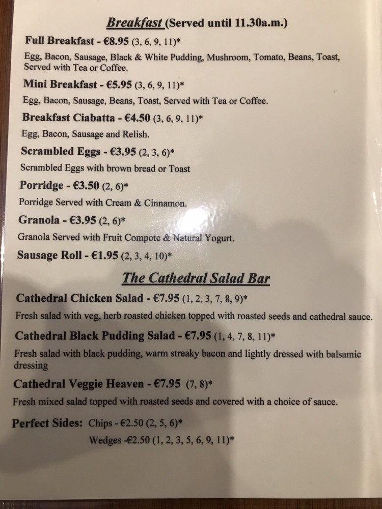Menu at Cathedral Cafe Kilkenny, Kilkenny