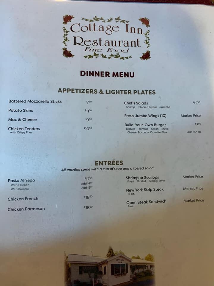 Menu at Cottage Inn Restaurant, Red Creek