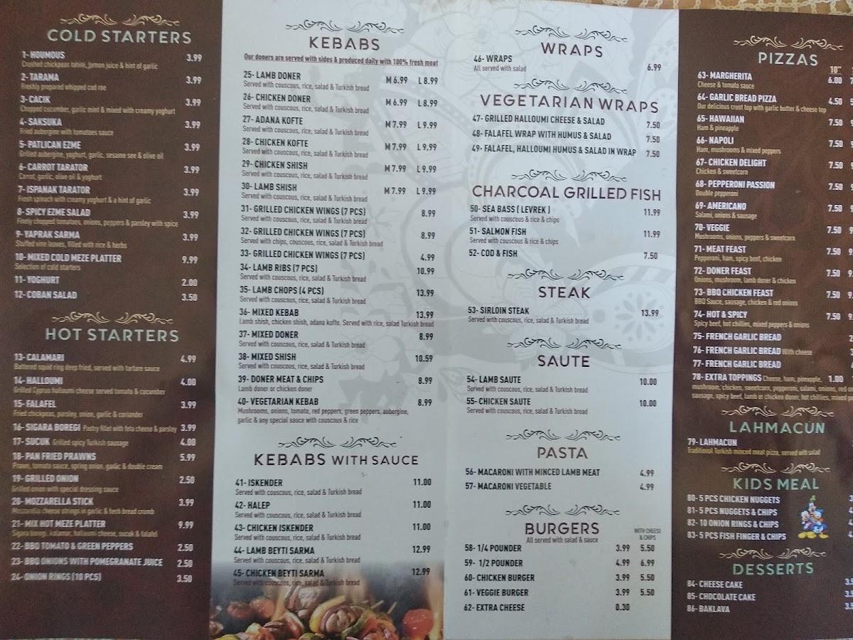 Menu at Mangal Turkish Kitchen Northampton restaurant, Northampton