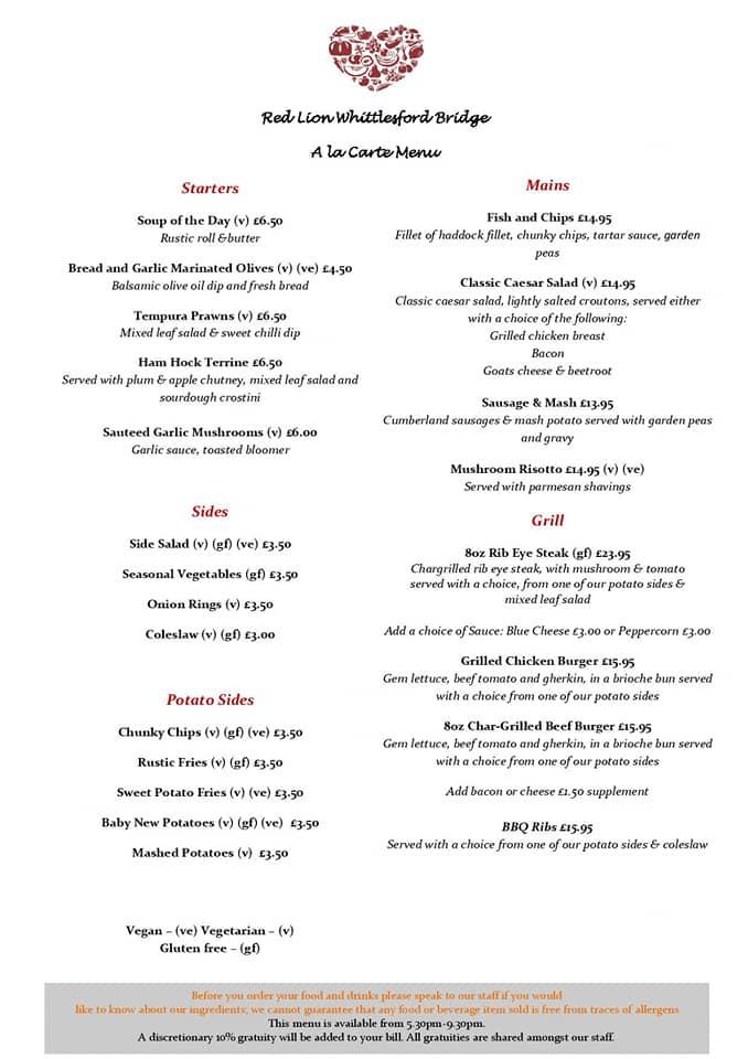 Menu at Restaurant at Red Lion Hotel, Pampisford