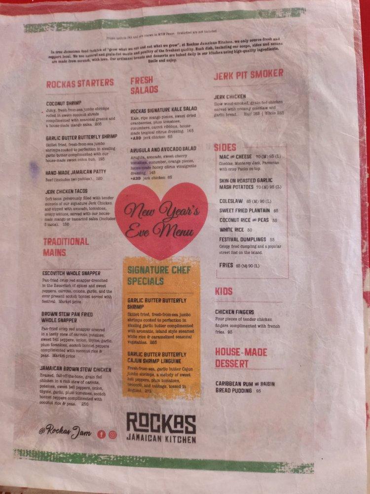 Menu at Rockas Jamaican Kitchen restaurant, Playa del Carmen