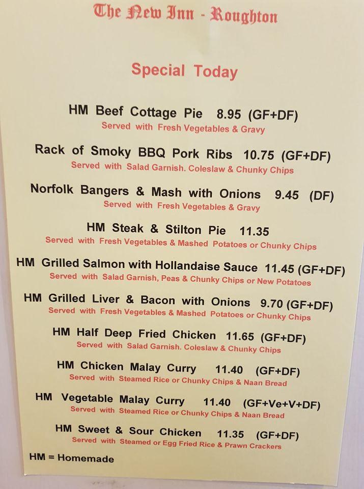 Menu at New Inn pub & bar, Roughton