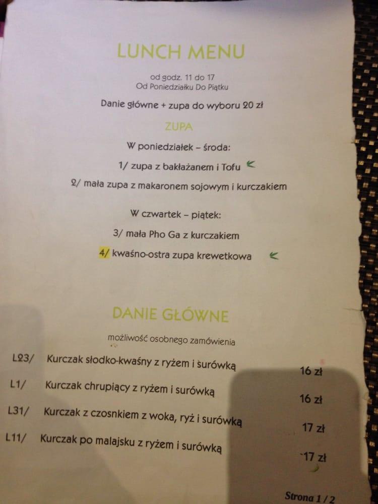 Menu at Spring Roll restaurant, Warsaw