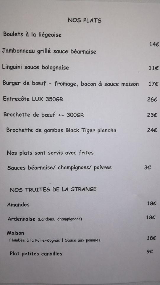 Menu au Restaurant les étangs de la Strange, Vaux-sur-Sûre