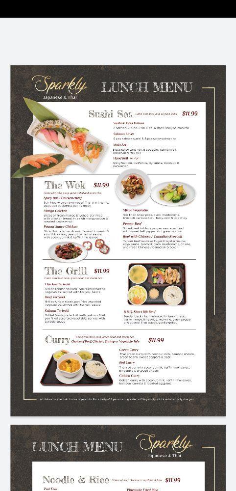 Menu at SPARKLY Japanese & Thai restaurant, Vaughan