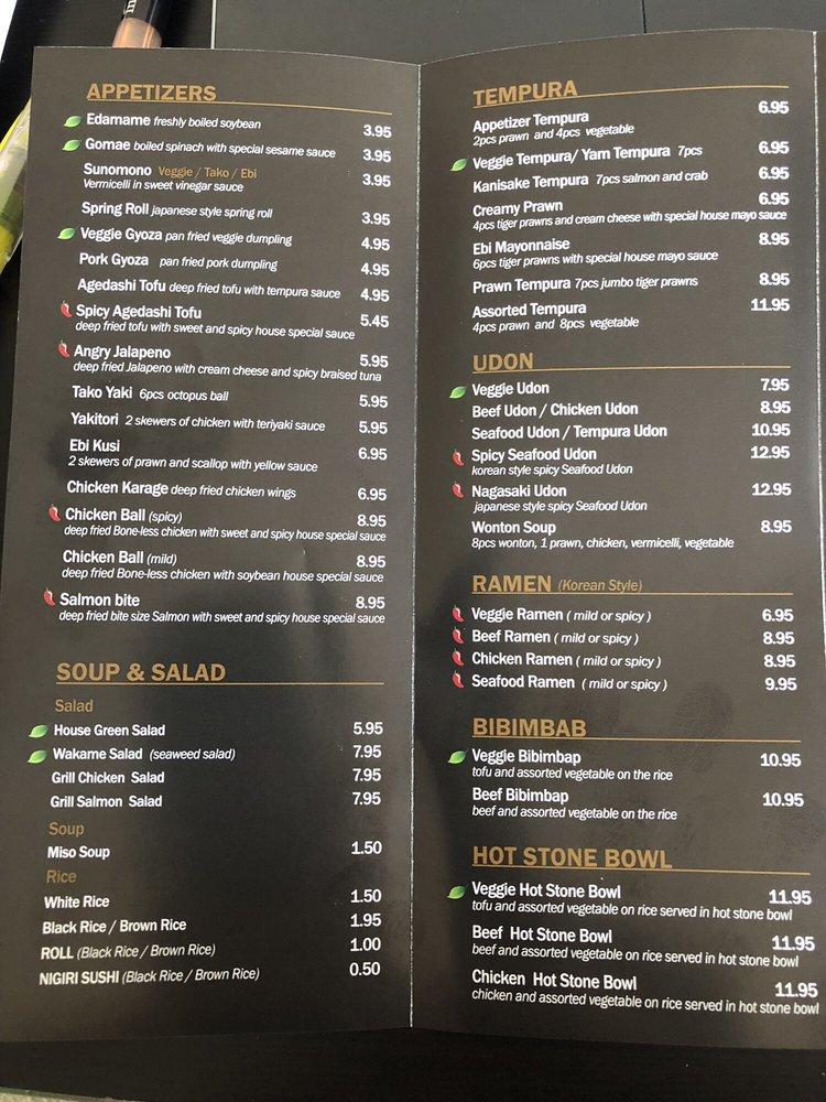 Menu at Sushi Misoya restaurant, Maple Ridge