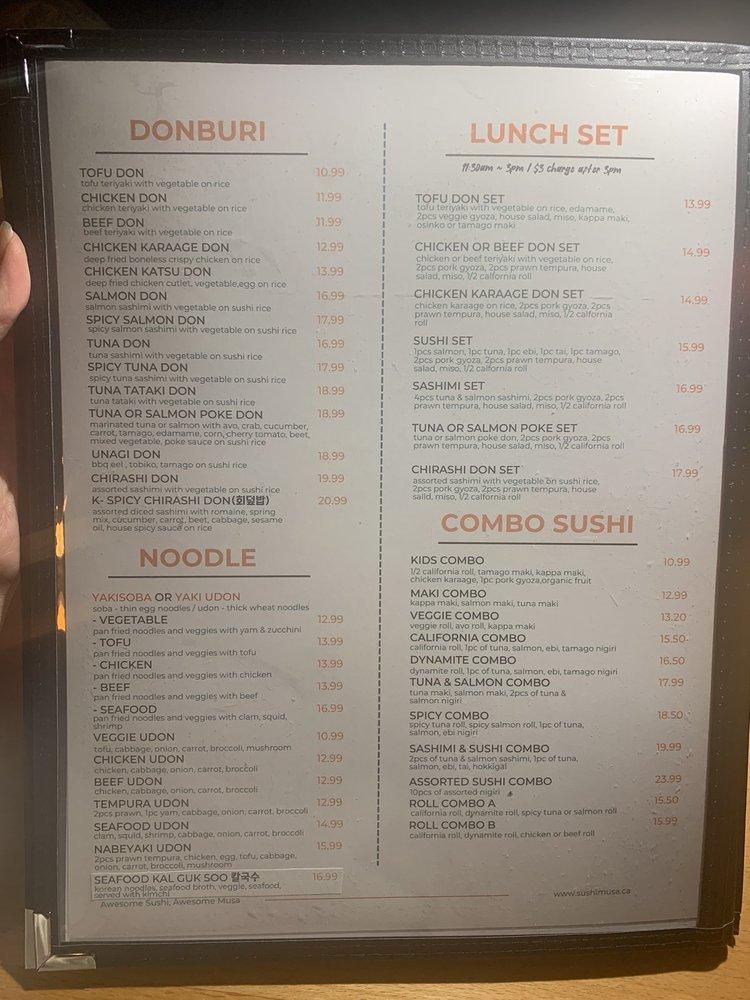 Menu at Sushi Musa restaurant, Langley Township