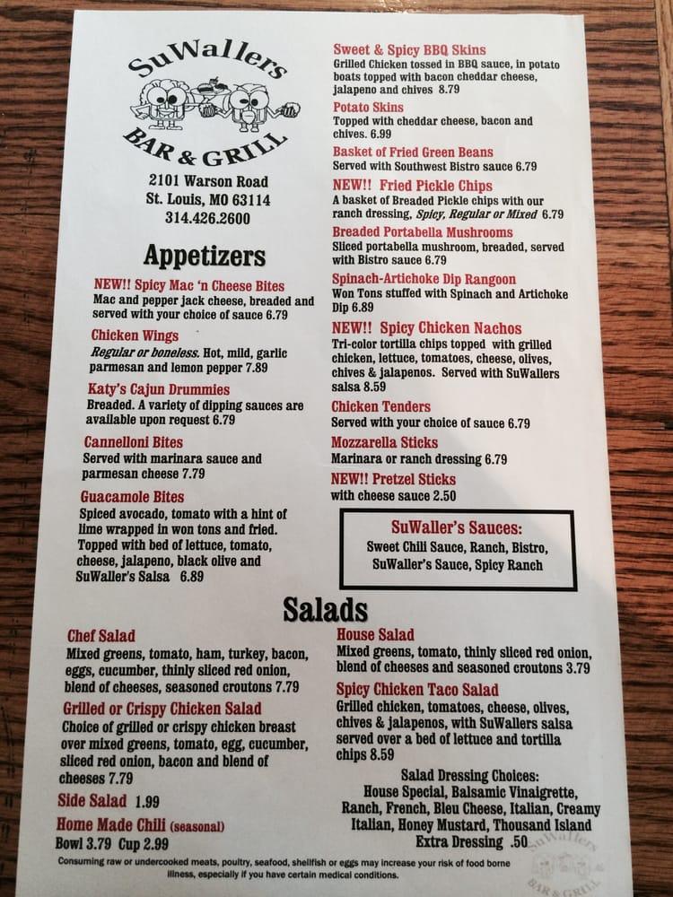 Menu at Suwallers Bar & Grill, St. Louis