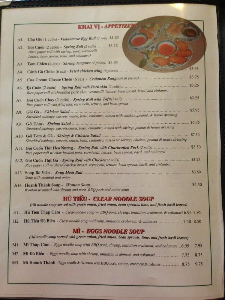 Menu at Viet Huong restaurant, Huntsville