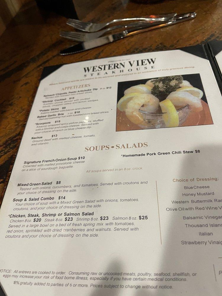 Menu at Western View Steakhouse, Williams, W Historic Rte 66