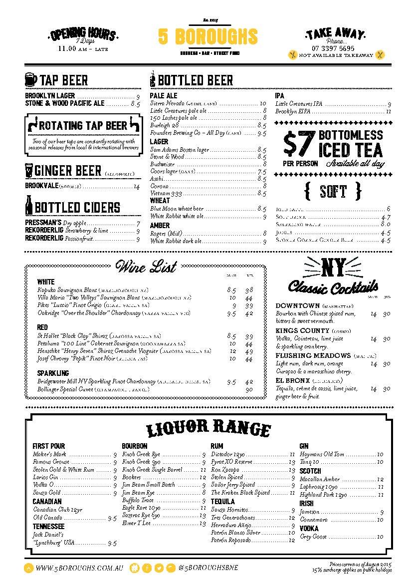 Menu at 5 Boroughs Stones Corner restaurant, Greenslopes, 9/401-405 ...
