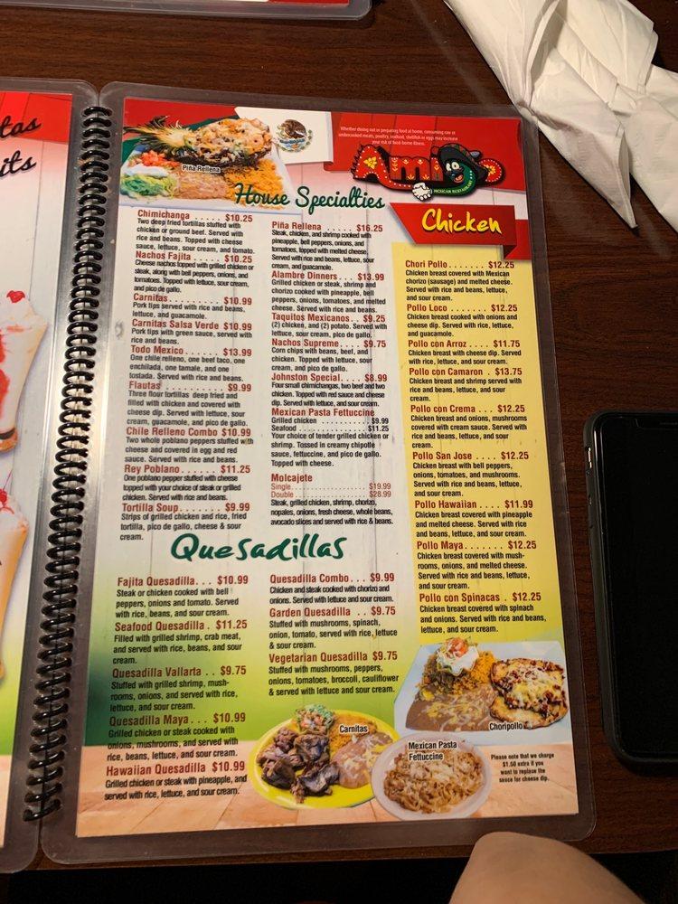 Menu at Amigo Mexican Restaurant, Johnston