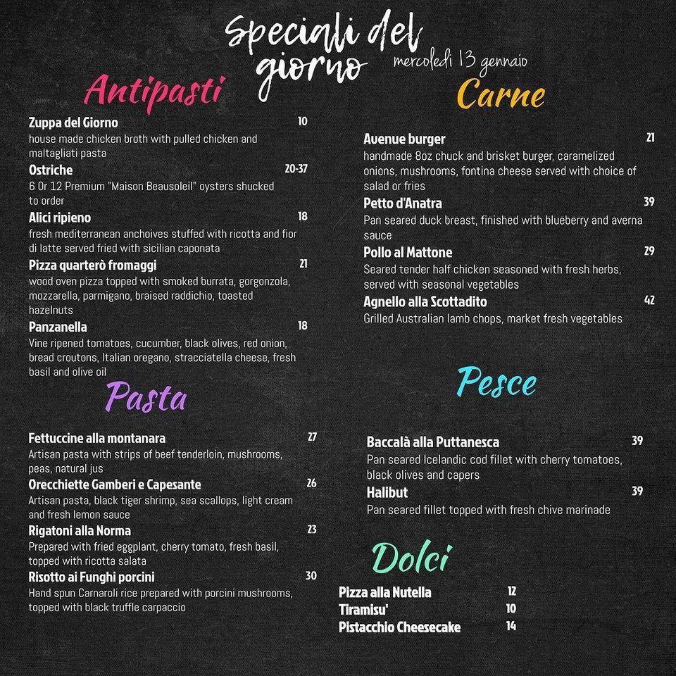 Menu at Avenue Cibi e Vini - Kleinburg restaurant, Vaughan, Islington Ave